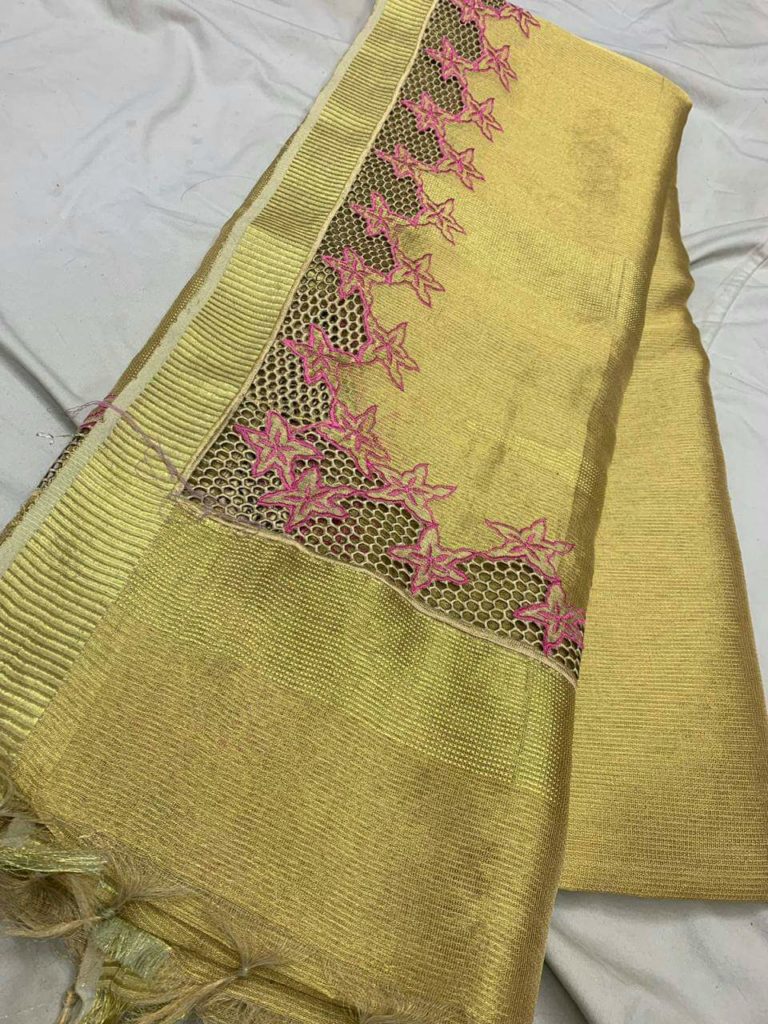 Exclusive tissue linen sarees with cut work | siri designers