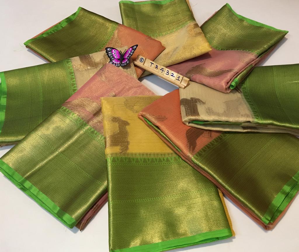 Kora tissue sarees with contrast blouse | siri designers