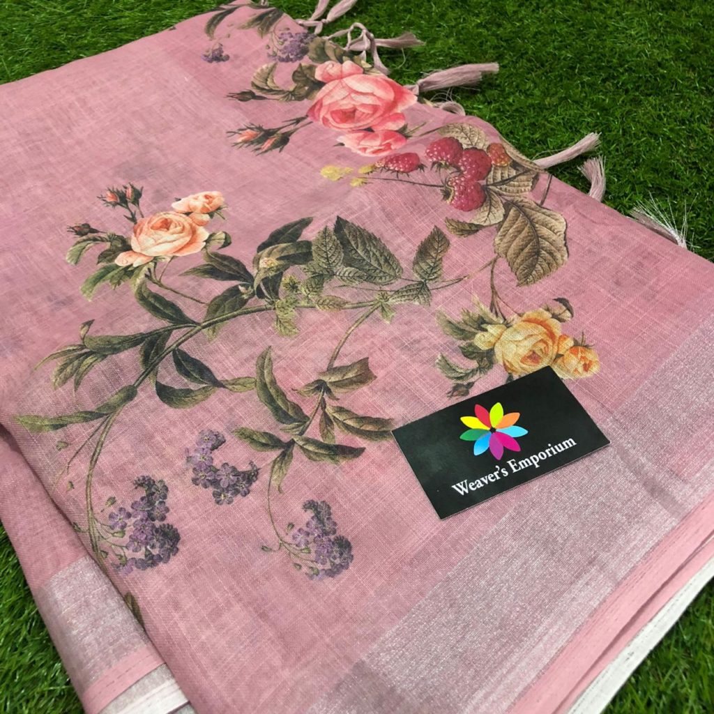 Linen fancy digital prints with silver border | siri designers