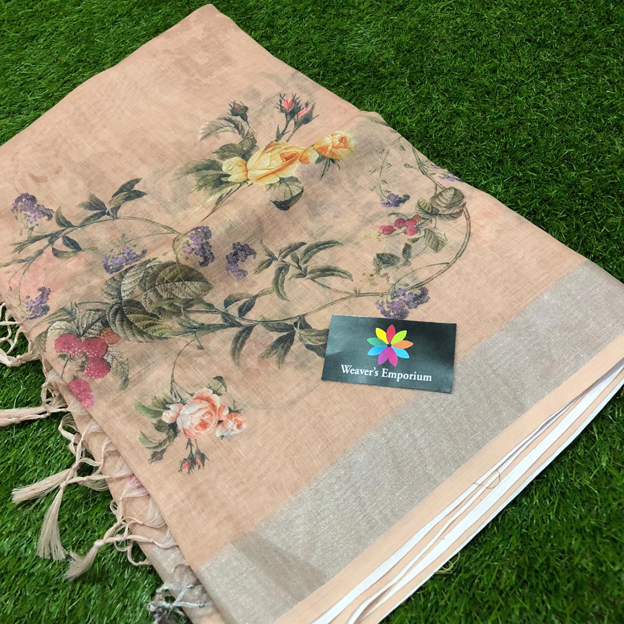 Linen fancy digital prints with silver border | siri designers