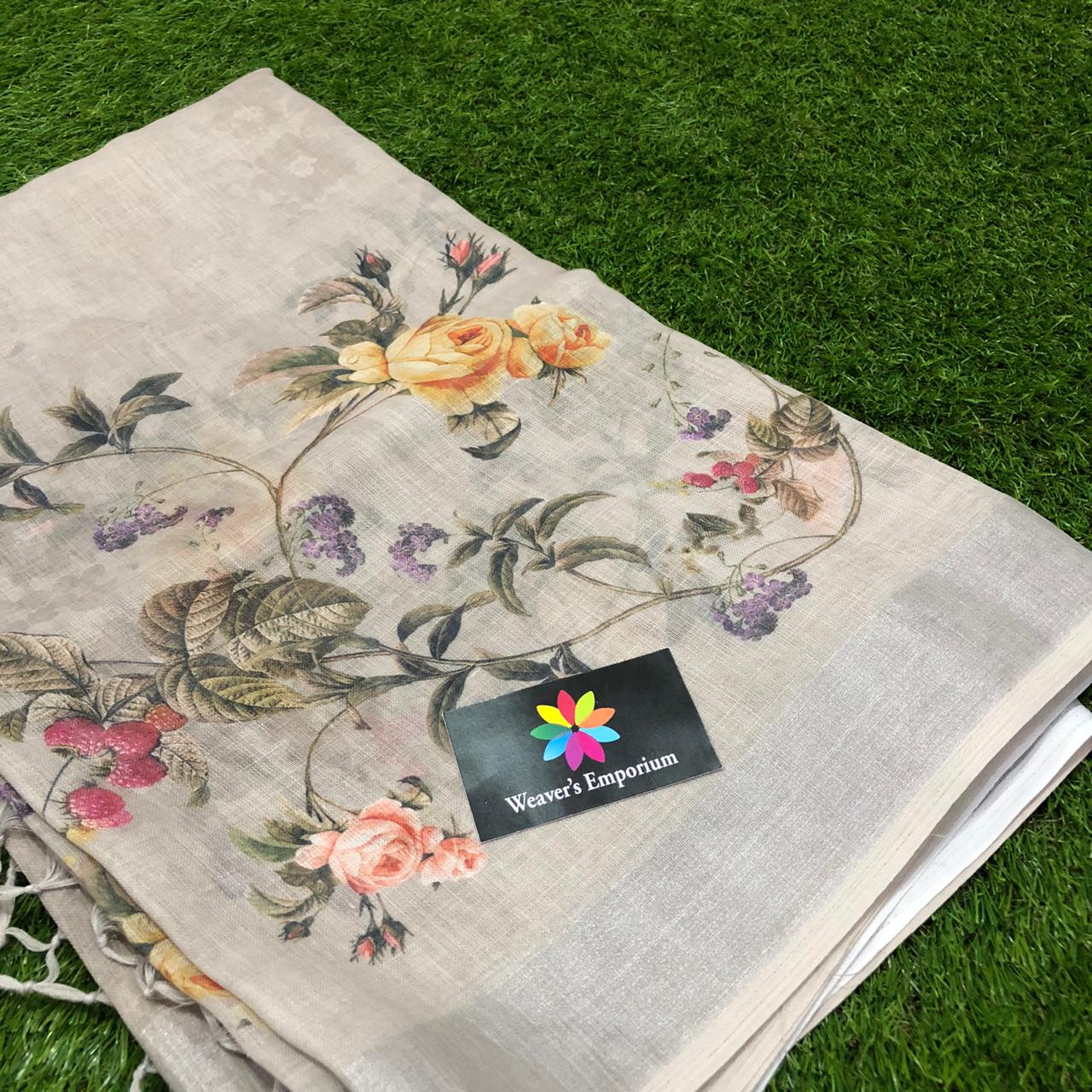 Linen fancy digital prints with silver border | siri designers