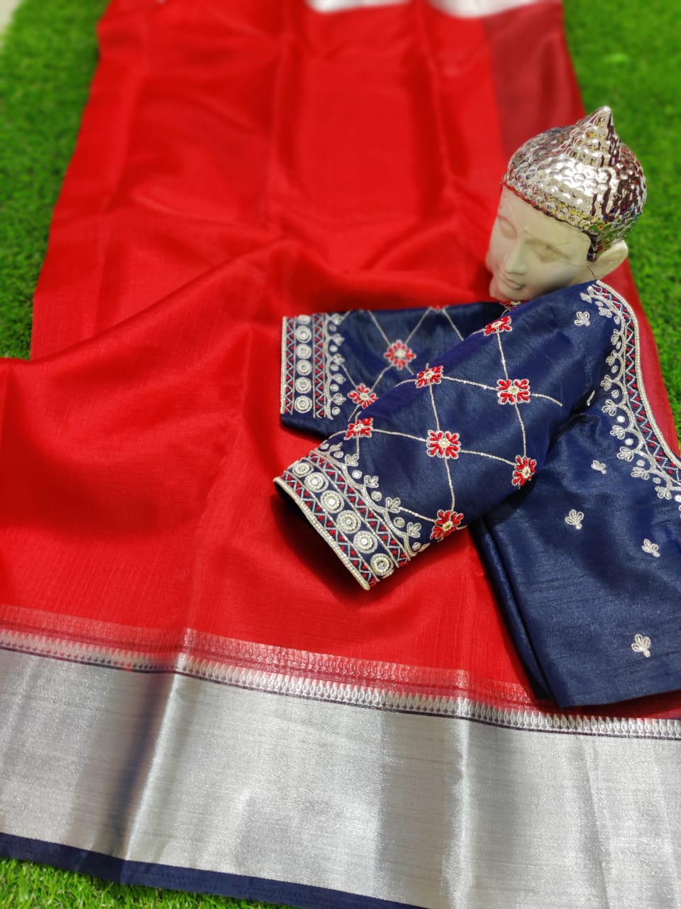 Organza sarees with silver border with blouse | siri designers
