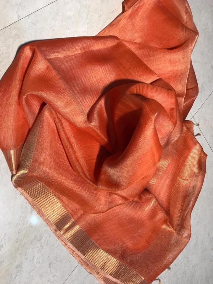 Pure linen tissue sarees with border | siri designers