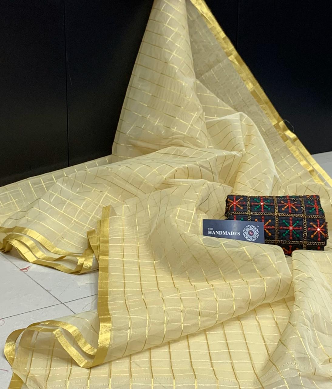 Weaving organza checks sarees with blouse | siri designers