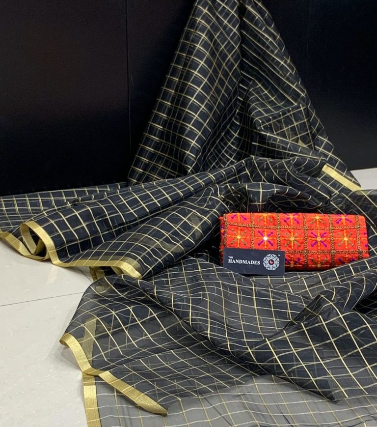 Weaving organza checks sarees with blouse | siri designers
