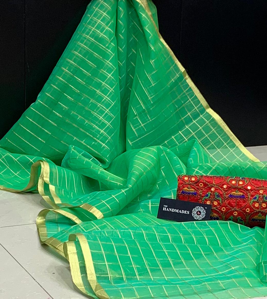 Weaving organza checks sarees with blouse | siri designers