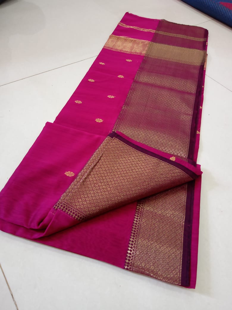 Silk cotton golden zari border sarees with blouse | siri designers