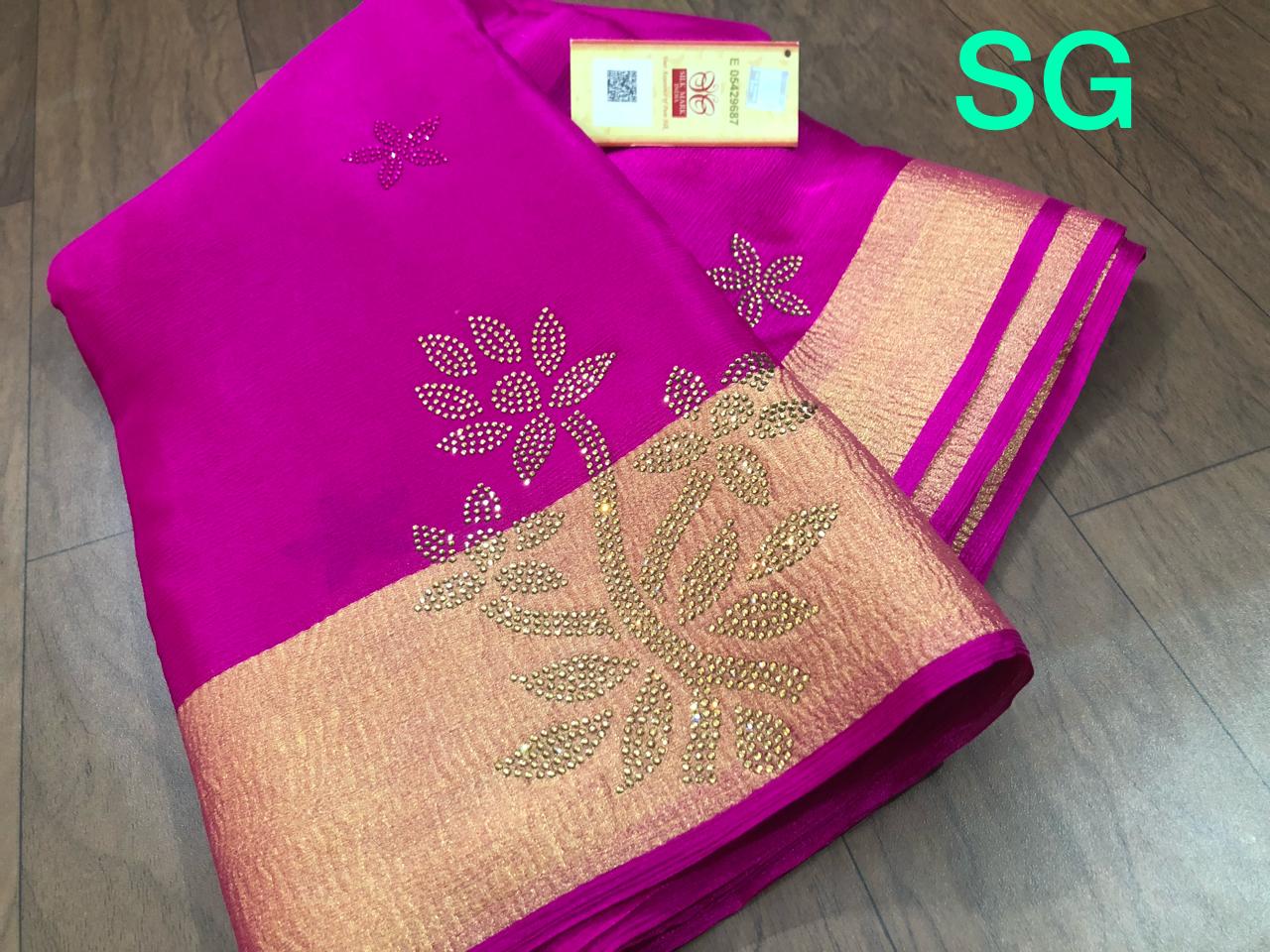 Swarovski stone design on pure crepe silk sarees | siri designers