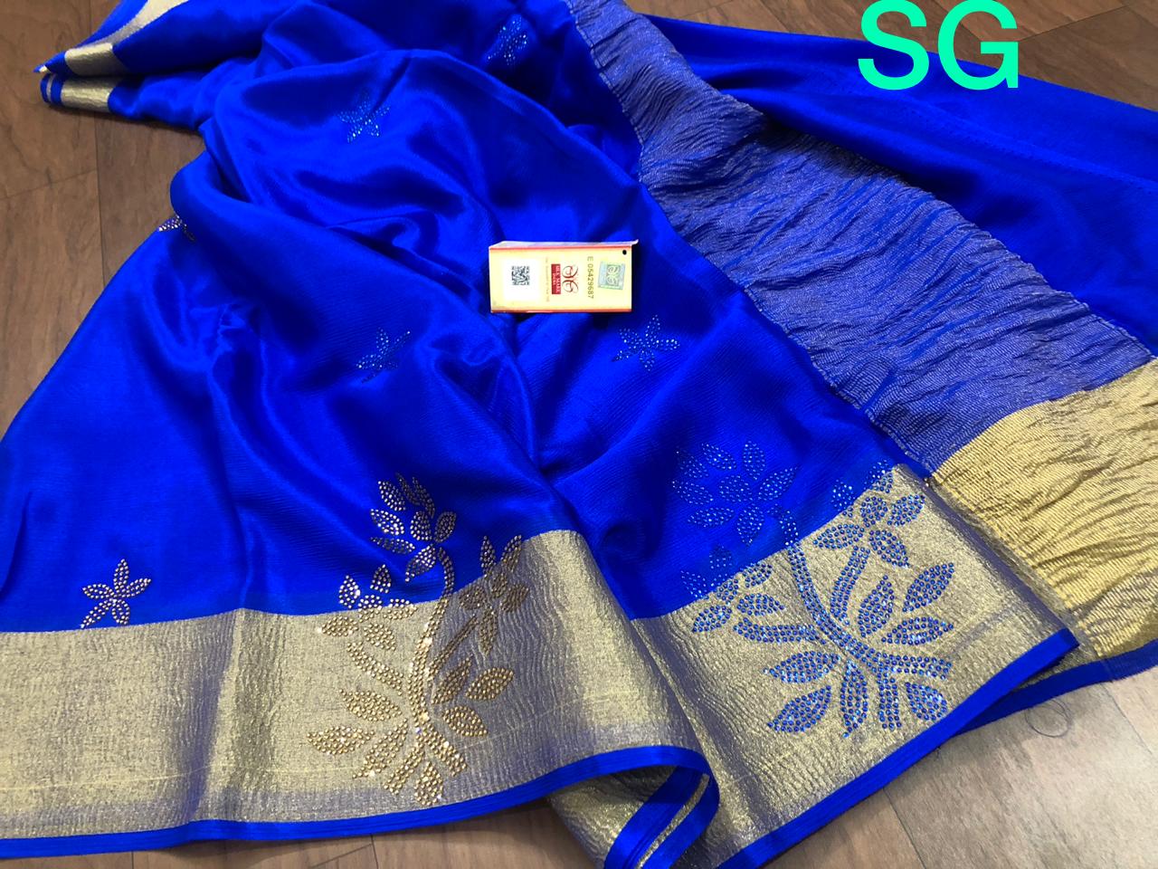 Swarovski stone design on pure crepe silk sarees | siri designers