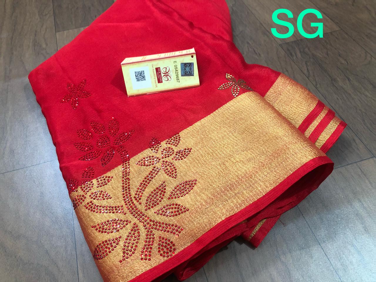Swarovski stone design on pure crepe silk sarees | siri designers
