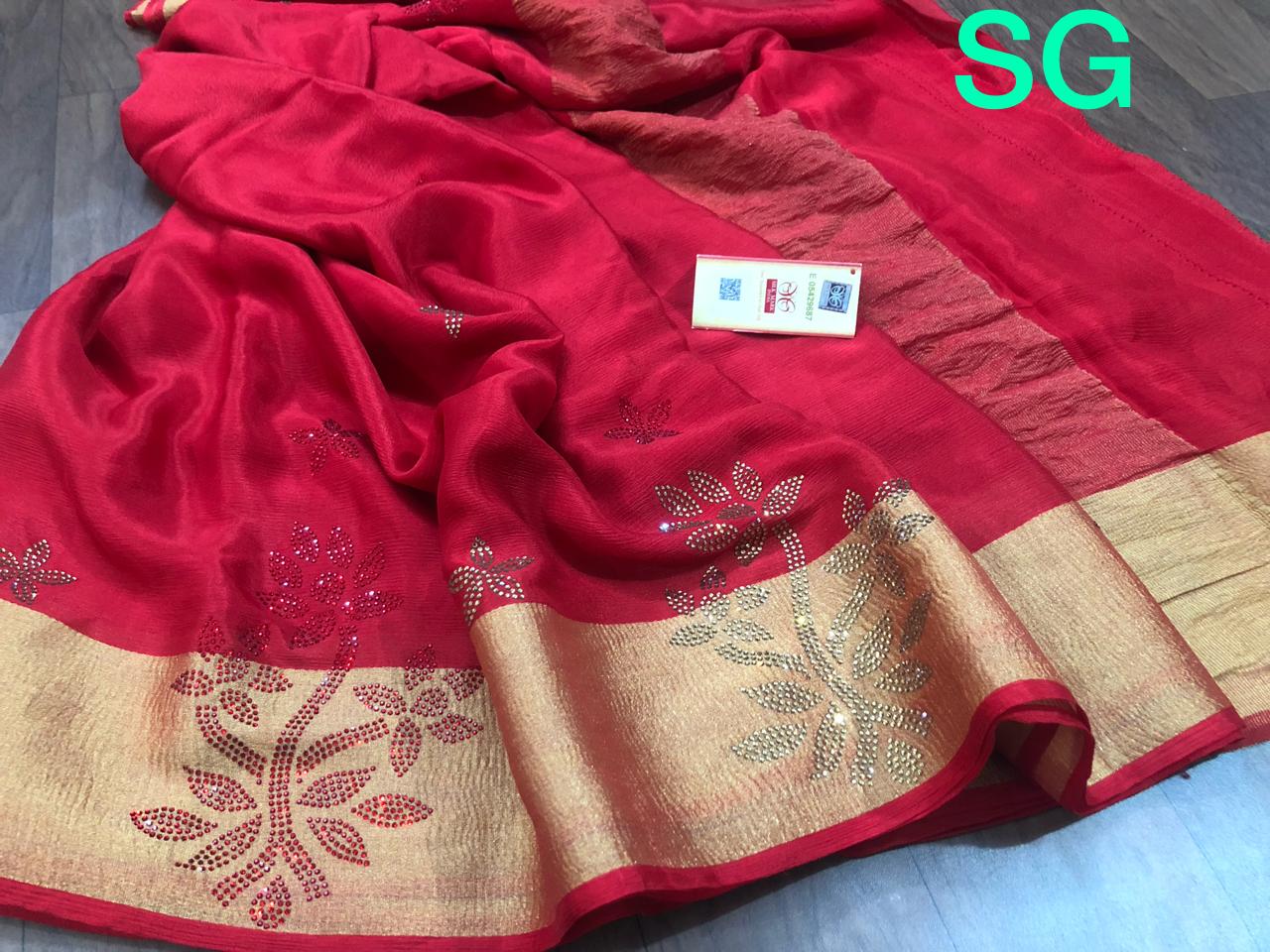 Swarovski stone design on pure crepe silk sarees | siri designers