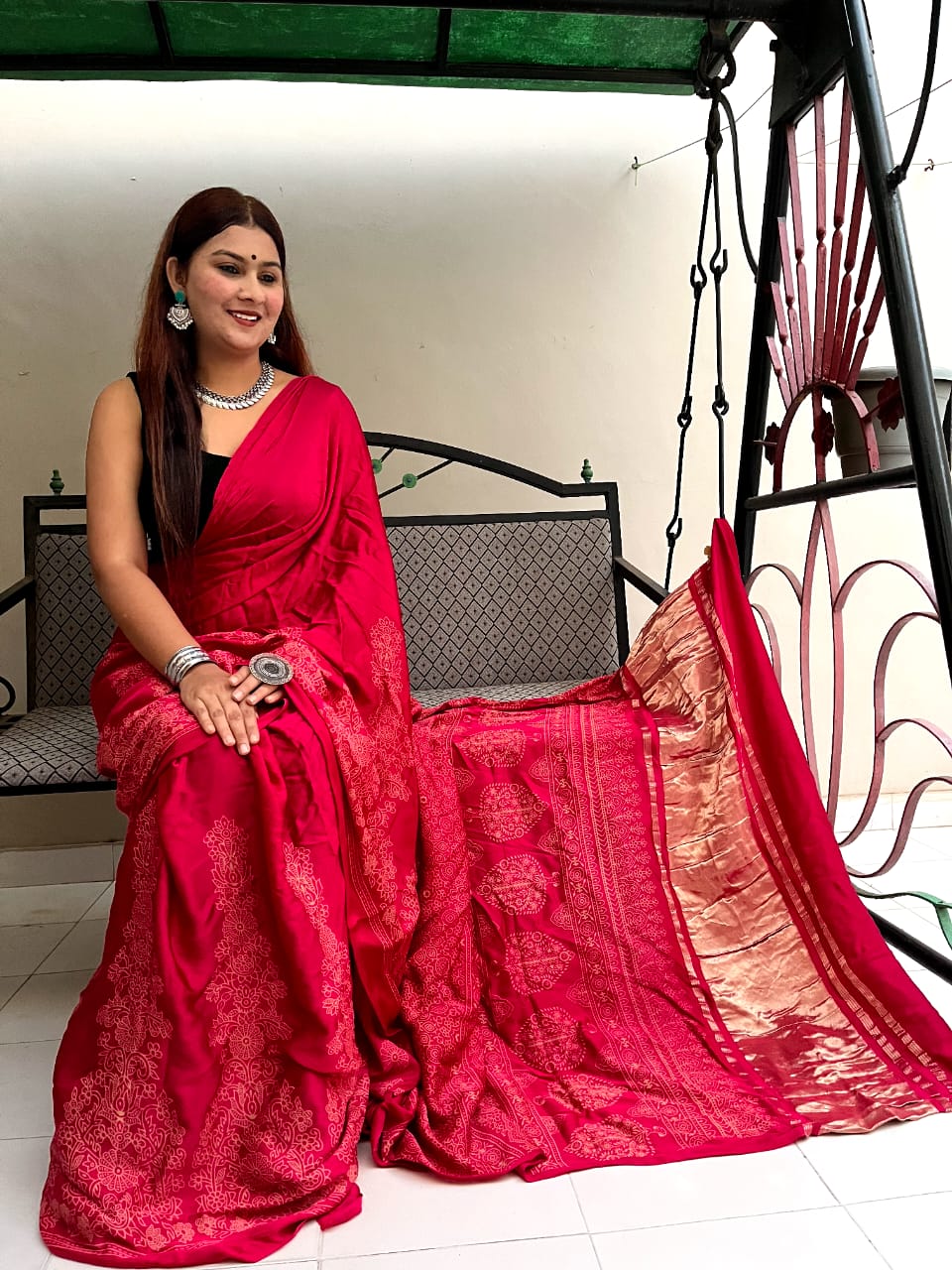 Designer Modal Silk Sarees With Ajrakh Design | siri designers