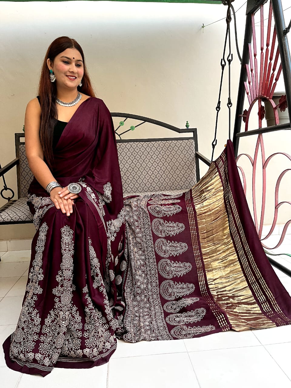 Designer Modal Silk Sarees With Ajrakh Design | siri designers
