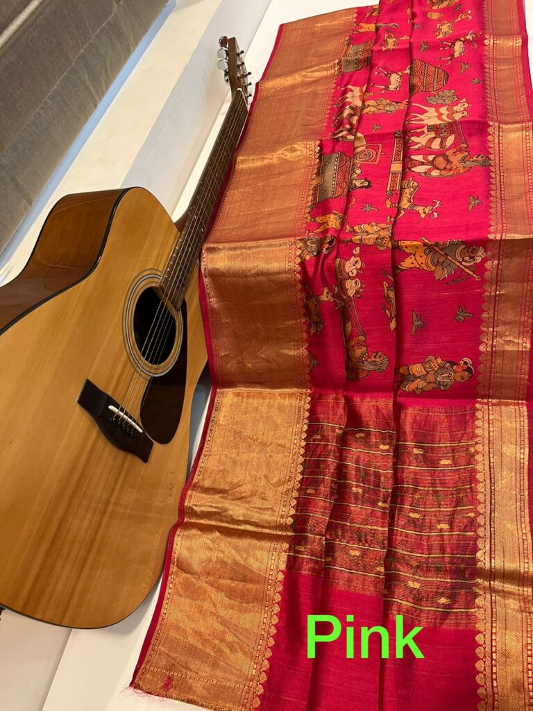 Pure Handloom Dupion Silk Pen Kalamkari Sarees | siri designers