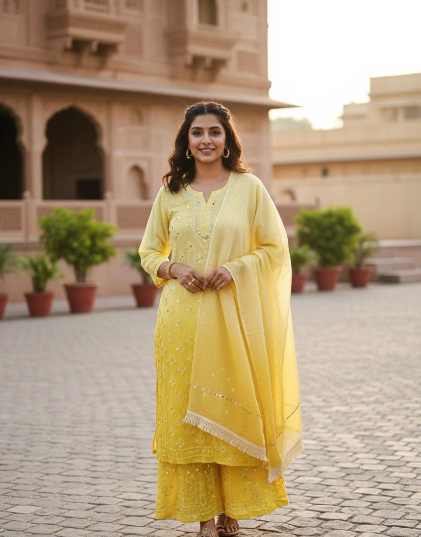 Beautiful Georgette Chikankari Handwork Sets | siri designers