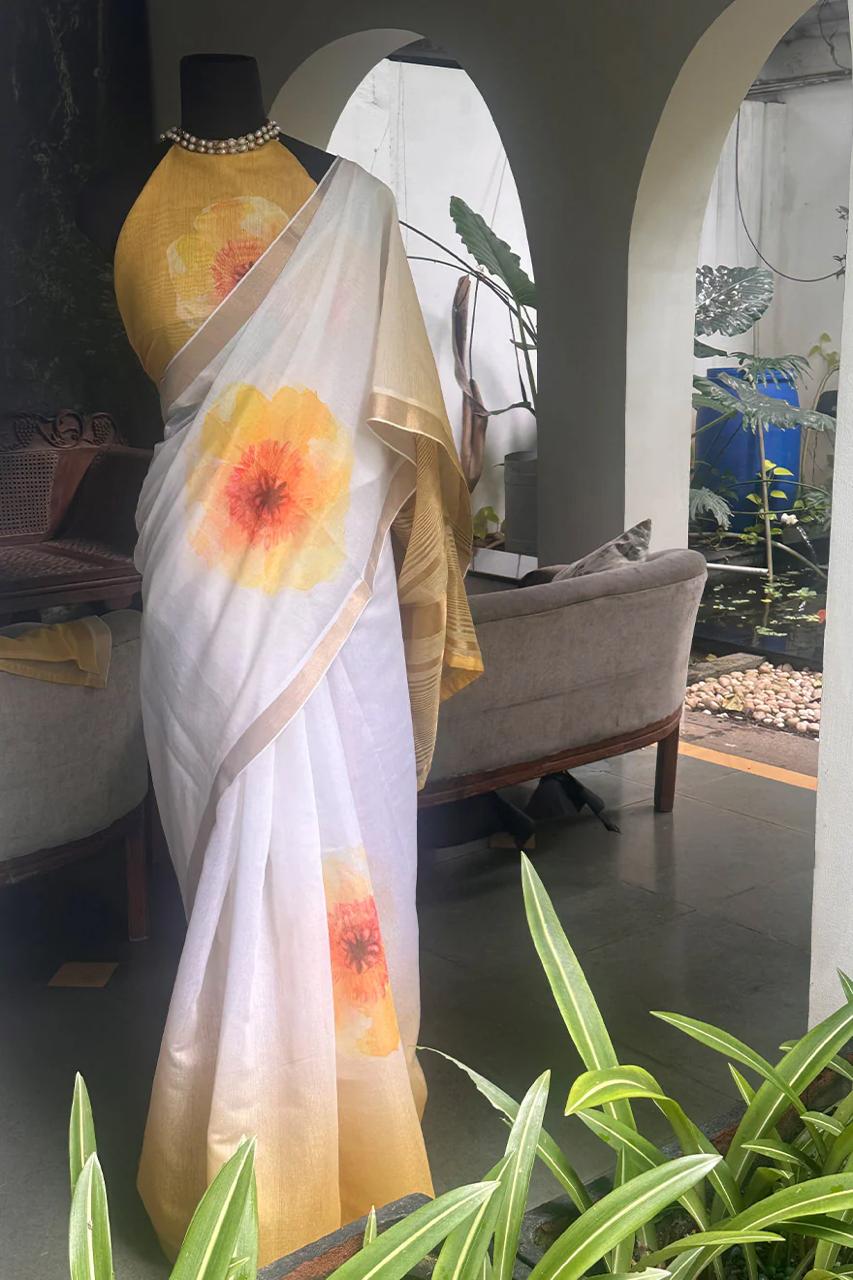 Latest Linen Digital Print Sarees | siri designers